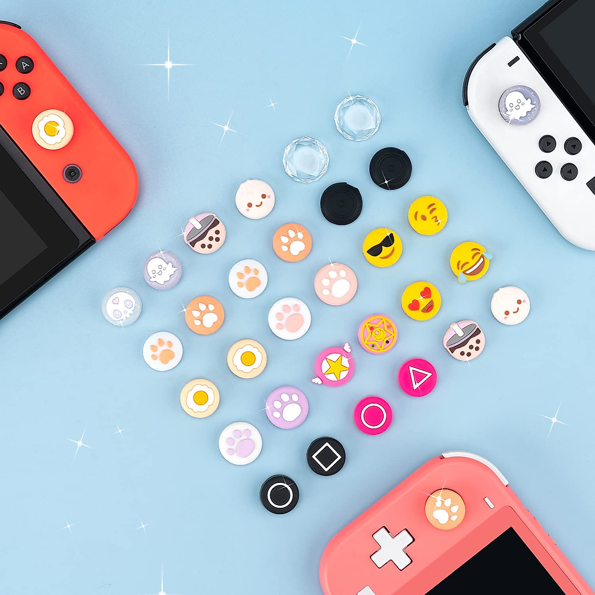 BelugaDesign Cute Anime Bundle Kit | Pastel Matching Color Carry Case Cover Skin Thumb Grips for Girls | Compatible with Nintendo Switch OLED