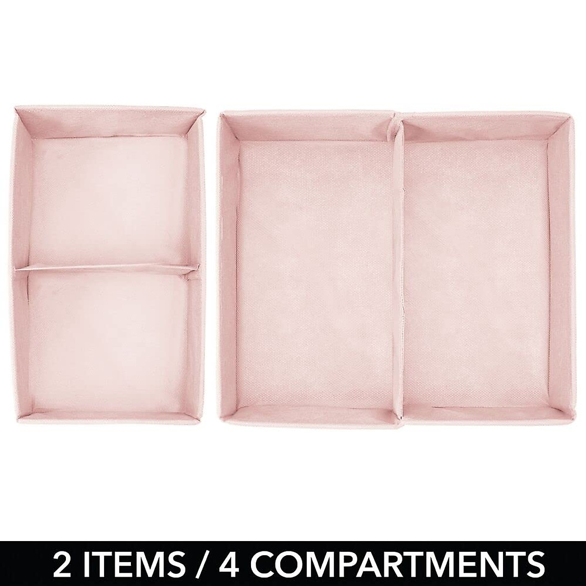 mDesign Soft Fabric Dresser Drawer and Closet Storage Organizer for Child/Kids Room, Nursery - Divided 2 Compartment Organizer - Fun Polka Dot Print, Set of 4 - Pink with White Dots