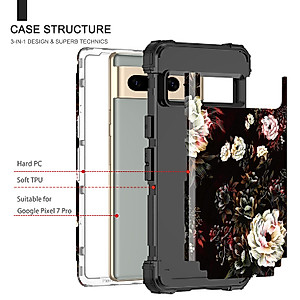LONTECT for Google Pixel 7 Pro 5G Case Floral Shockproof Heavy Duty 3 in 1 Hybrid Sturdy High Impact Protective Cover Girls Women Case for Google Pixel 7 Pro 2022,White Flower