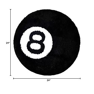8 Ball Rug - 24 inch Black Round Rug Billiard Pool 8 Ball Carpet, Non-Slip Bath Mat Flocking Floor Area Rug for Living Room Decor, Alt Room Decor Soft Y2K Rug Doormat for Bedroom