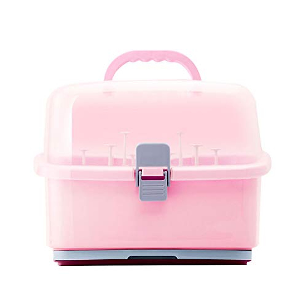 Baby Bottle Drying Rack with Anti-Dust Cover Portable Nursing Bottle Storage Box Dinnerware Organizer for Home Kitchen Use Pink