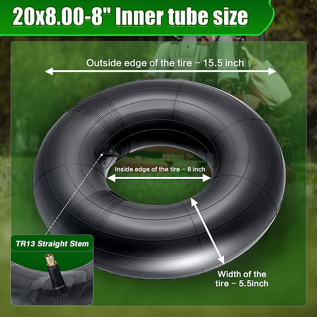 20x8.00-8 Inner Tubes, 20x10x8 Inner Tube, 20x8x8 Tube for Lawn Mower, Tractor, Golf Cart, Garden Carts, Hand Trucks, Garden Trailer, Snow Blower, Wheelbarrow, with TR13 Straight Valve Stem (2 Pack)
