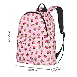 FeHuew 16 inch backpack Pink Strawberry Laptop Backpack Full Print School Bookbag Shoulder Bag for Travel Daypack