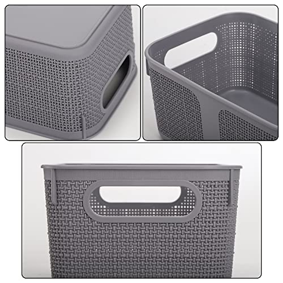 Frcctre Set of 9 Woven Plastic Storage Baskets, 9.25" x 6.5" x 4.25" Small Plastic Woven Basket Organizer with Handles, Small Organizer Bins for Home, Pantry, Office, School, Classroom