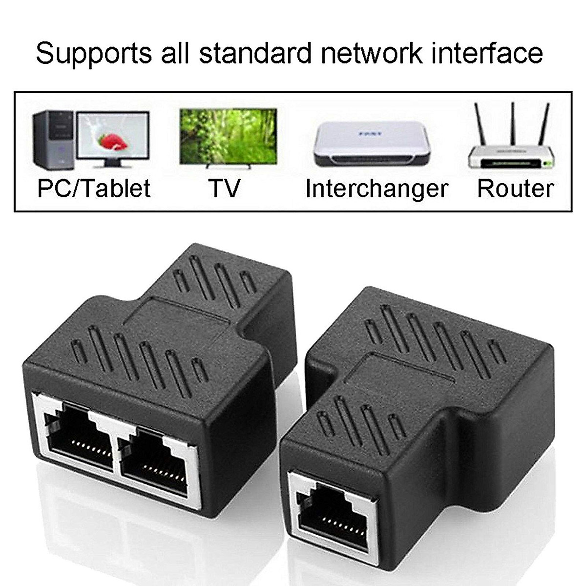 ANRANK RJ45 Splitter Adapter 1 to 2 Dual Female Port CAT7/6/5e/5 LAN Ethernet Converter (Black)
