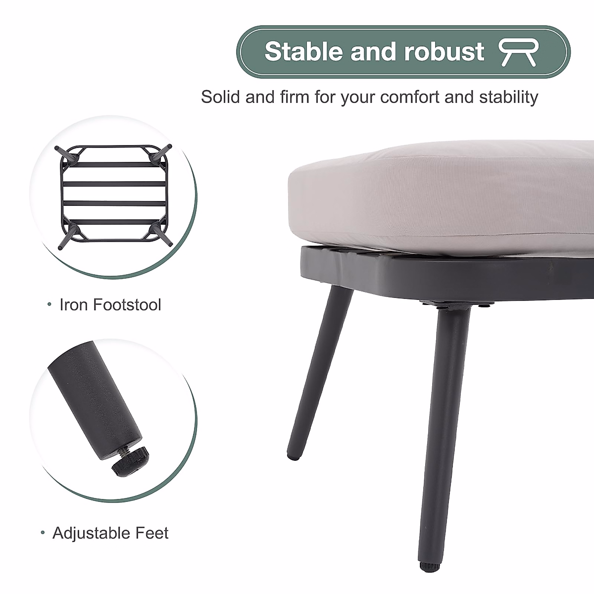 OC Orange-Casual Patio Footstool Ottoman,2-Piece Set Iron Footrest Ottoman with Premium Fabrics,Includes Thick Cushions, Seating for Living Room,Indoor, Outdoor, Garden