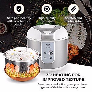 Buffalo Classic Rice Cooker with Clad Stainless Steel Inner Pot (5 cups) - Electric Rice Cooker for White/Brown Rice, Grain - Easy-to-clean, Non-Toxic & Non-Stick, Auto Warmer
