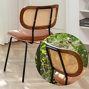 HOCEWI Rattan Dining Chairs Set of 2, Mid Century Modern Dining Chairs, Fabric Cane Dining Room Chairs (Orange, Fabric)