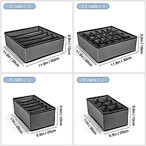 Puricon 6 Set Closet Organizer Underwear Drawer Storage, Dresser Drawer Organizers Box for Bras Socks Underwear Clothes Ties Belts Lingerie, Foldable Fabric -Grey