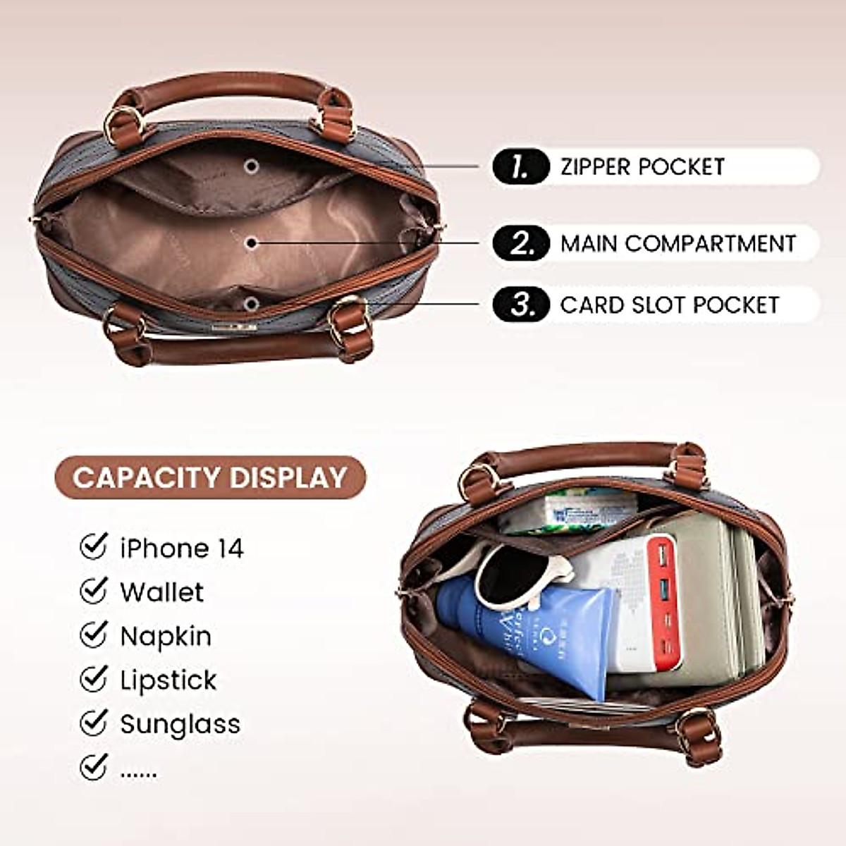 LOVEVOOK Small Purse Crossbody Bags for Women Quilted-Black/Brown