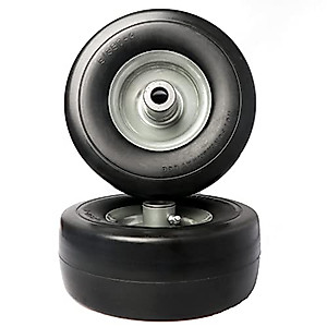 AR-PRO (2-Pack) 9x3.50-4” Flat Free Lawnmower Tire and Wheel Assemblies - PU Tire on Wheel and Adapter Kits with 4" Centered Hub, 3/4" Bushings