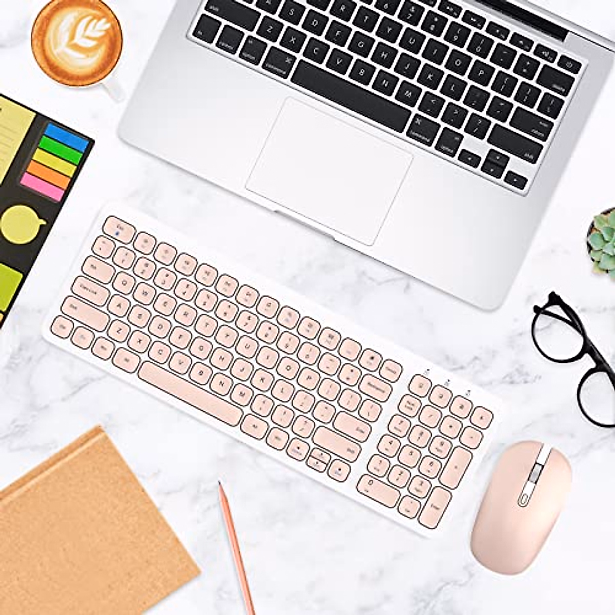 cimetech Wireless Keyboard and Mouse Combo, Compact Full Size Wireless Keyboard and Mouse Set Less Noise Keys 2.4G Ultra-Thin Sleek Design for Windows, Computer, PC, Notebook, Laptop - Bright Pink