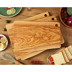 Ideaolives Natural Olive Wood Cutting Board, Rustic Serving Platter for Meat & Snack, Wooden Charcuterie Board Cheese Serving Tray, Handmade Decorative Cutting Board, Housewarming Gift (ZRB-M)