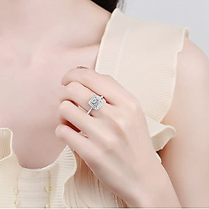 Engagement Ring for Women 1 Carat Center 7mm Classic Halo Style Cushion Shape Princess Cut Moissanite D Color VVS1 925 Sterling Silver with White Gold Plated Brilliant Cushion Moissanite Ring Size 6