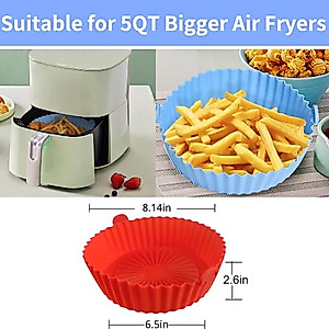 Air Fryer Silicone Liners 8 Inch, 2 Pack Air Fryer Accessories for Ninja Air Fryer Liners Reusable with Handle, Basket for 5 QT 6QT 7 QT, Red & Blue