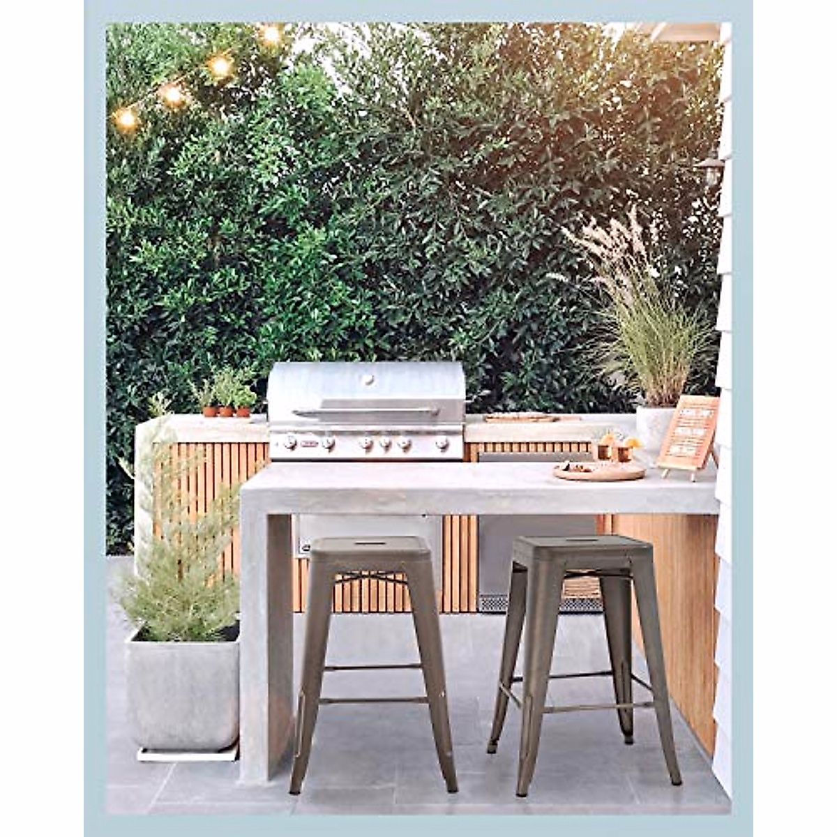 FDW 24 Inch Metal Stools Bar Stools Set Height Stackable Barstools Indoor Outdoor Dining Backless Kitchen Bar Stools Set of 4