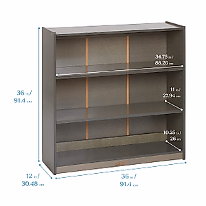 ECR4Kids Classic Bookcase, 36in, Adjustable Shelves, Grey Wash