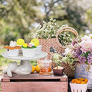LA JOLIE MUSE Cupcake Stand, Easter Decorations, Ceramic Dessert Plates for Eggs and Cookies, Bunny Candy Dish Gifts, 8.3 Inch White
