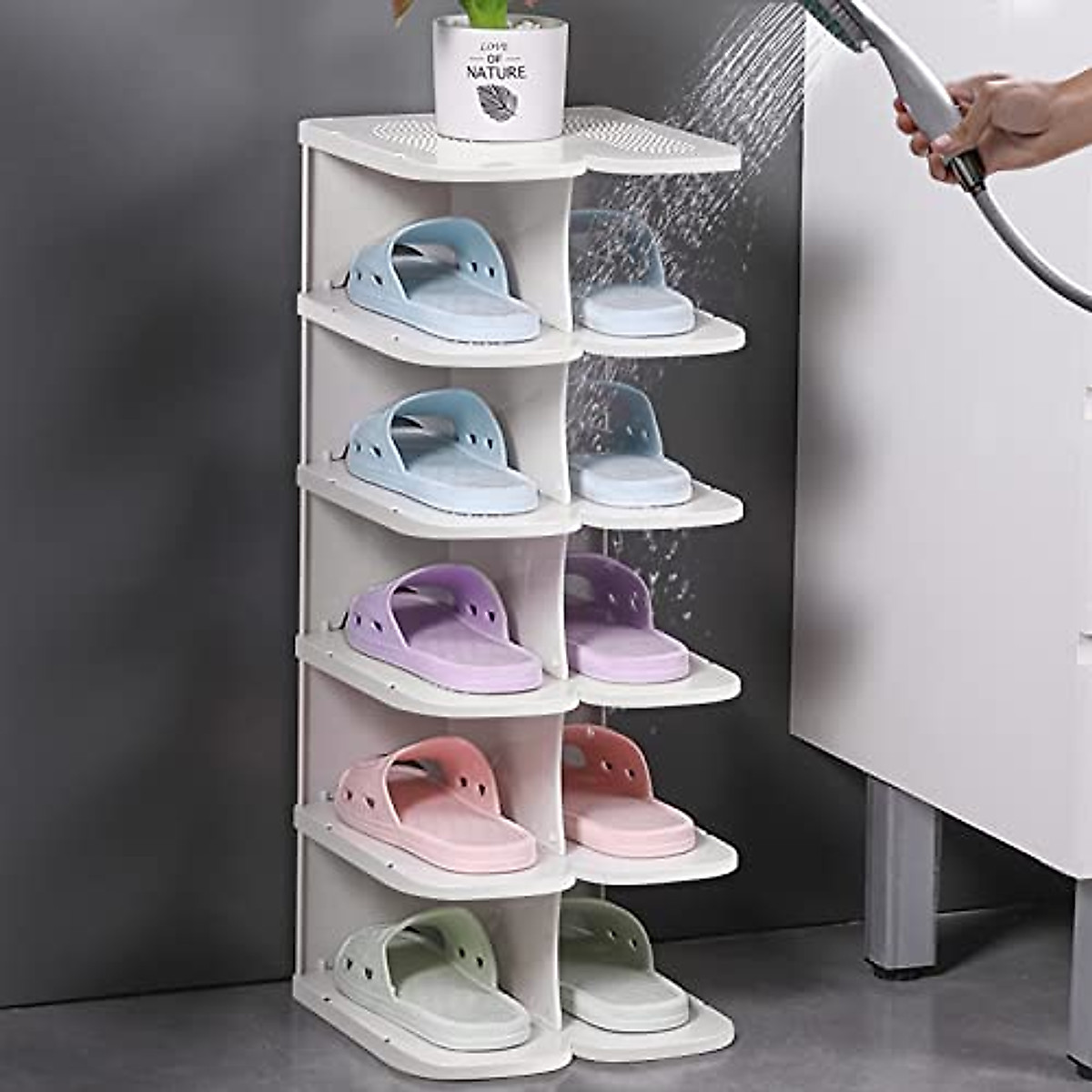 TXALWIQ 6-Tier Narrow Shoe Organizer, Adjustable Cubby Shoe Rack for Closet, Free Standing Shoe Slot Tower for Entrance, Stackable Space-Saving Shoe Storage Shelf for Entryway, White