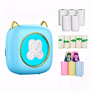 Mini Printer with 14 Rolls Paper,Mini Pocket Sticker Printer,Portable Bluetooth Inkless Printer for Journal, Memo, Photo,DIY Scrapbook,Compatible with Phone & Tablet With 7 Colors RGB Lights