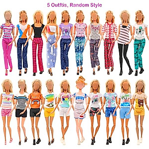 BARWA 41 Pack Doll Clothes and Accessories 5 PCS Fashion Dresses 5 Tops 5 Pants Outfits 10 PCS Mini Dresses 10shoes 6 Necklace 5 Glasses for 11.5 inch Doll