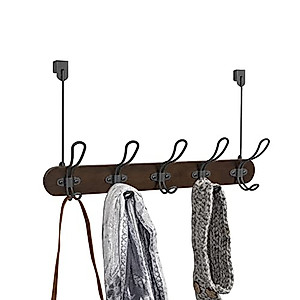 Spectrum Diversified Millbrook Over The Door Hat & Coat 5 Hanger Rack for Mudroom, Closet & Entryway Storage Hook, Pegs for Kitchen & Bathroom, Coffee/Industrial Gray