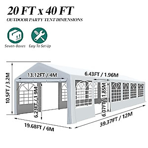 GARTOO 20' x 40' Canopy Party Tent & Carport - Heavy Duty Outdoor Wedding Gazebo with 4 Sand Bags, Event Shelter Canopy for Outdoor Event, Wedding, Birthday Party