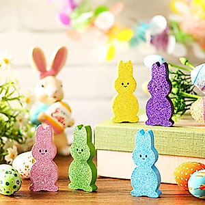 5 Pieces Easter Peep Tiered Tray Decor Spring Bunny Decor Easter Table Sign Colored Peeps Farmhouse Decor Wooden Bunny Decor for Spring Easter Birthday Home Office Farmhouse Party Decorations