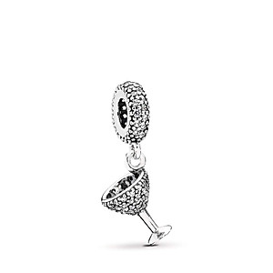 MiniJewelry Cocktail Wine Glass Dangle Charm fits Pandora Moments Bracelets Women Sterling Silver Party Birthday S925