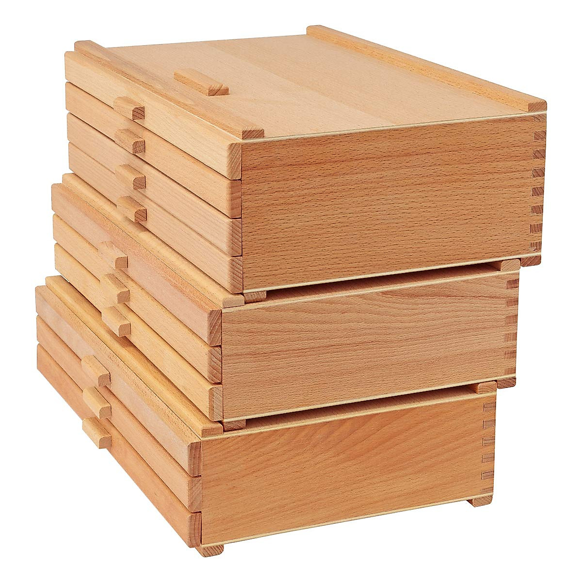 Creative Mark Pastel Storage Box, 4 Drawer Wood Art Box with Foam Lining, Sturdy & Stackable for Pastels, Artist Tools, Pens, Pencils, Paintbrushes & Makeup Brushes, Natural Finish