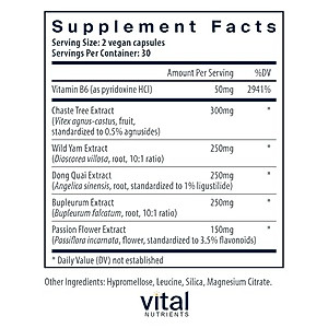 Vital Nutrients PMS Support | Vegan Supplement | Vitex Berry and Passion Flower Extract for Pre-Menstrual Support and Hormone Balance* | Gluten, Dairy and Soy Free | Non-GMO | 60 Capsules
