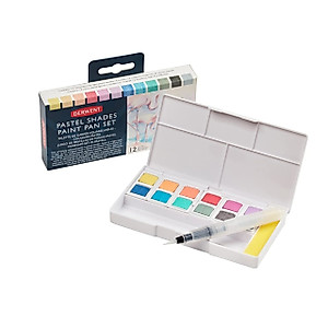 Derwent Pastel Shades Paint Set, Professional Quality Long Lasting Colors, Highly Pigmented Palette, Portable, Travel Set Includes 12 Paint Pans, Mini Waterbrush, Mixing Palettes, Sponge