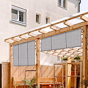 FLORALEAF Outdoor Roller Shades 7'W x 6'H Window Blinds for Porch Screen Deck Pergola Patio Balcony Gazebo Privacy Sunshade Roll Up Outdoor, Light Grey