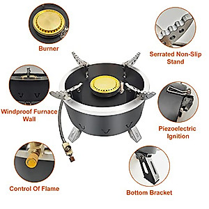 JooMoo Camping Stove Backpacking,10000W Windproof Portable Stove with Fuel Tank Adapter&amp;Piezoelectric IgnitionFuel Tank Adapter, Lightweight Camping Accessories For Outdoor Camping, BBQ, Hiking(Grey)