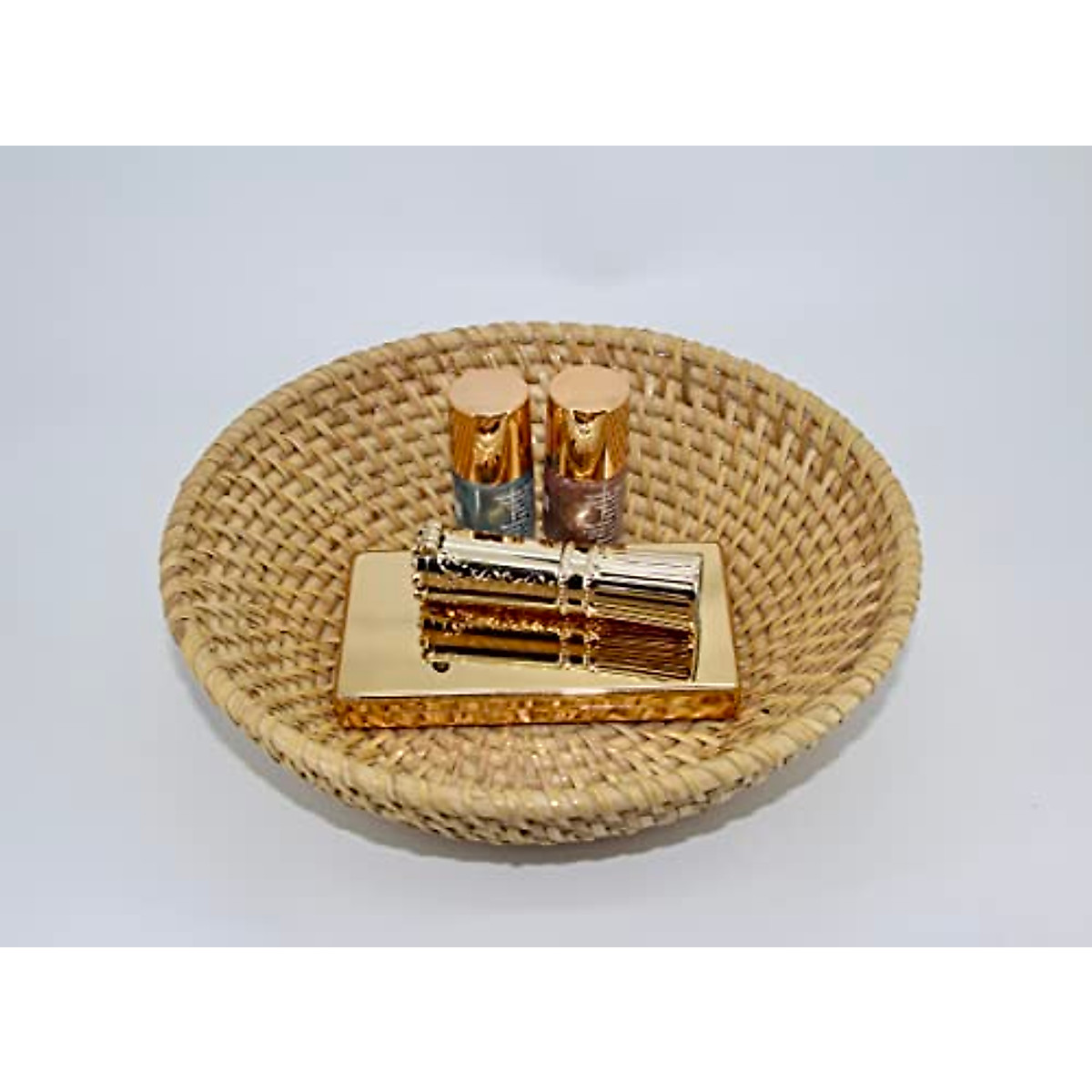 Balinesia Set of 2 Small Round Handmade Natural Rattan Baskets | Circle Countertop Handwoven Rattan for Storage and Display | Wicker Vanity Storage Tray Home Decor | Peanut Bowl