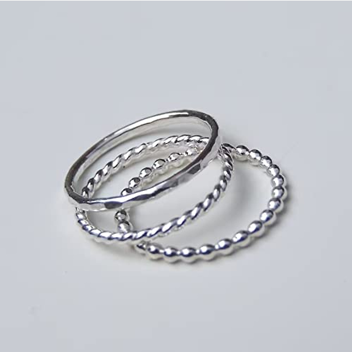 Stackable Band Single Sterling Silver Ring, twisted band engagement ring, Thin Hammered Texture Stacking, (5)