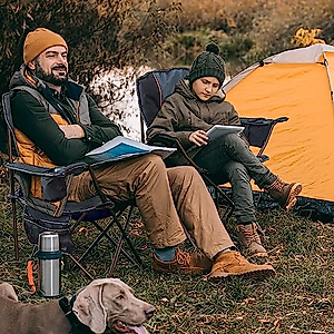 Overmont Oversized Camping Folding Chair Heavy Duty Steel Frame Collapsible Padded Arm Chair with Cup Holder Cooler Pocket Quad Lumbar Back, Portable for Outdoor Beach Fishing Support 385 LBS