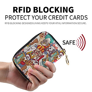 MOYYO RFID Credit Card Holder Case Fashion Hipster Cute Dog Leather Printed Zipper Card Case Wallet for Women Girls