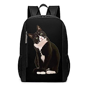 Black White Cat Rucksack Bookbag Lady Travel Backpack Laptop Bag for Boys Girls