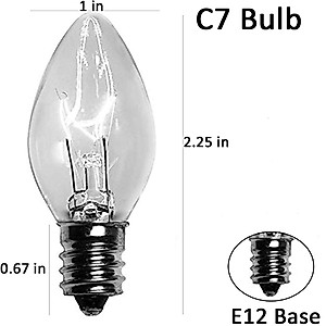 Romasaty 25 Pack Clear Replacement Bulbs, C7 Outdoor String Light Bulbs, C7/E12 Candelabra Base Night Light Bulbs, 5 Watt-Clear