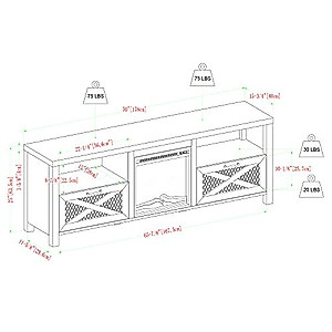 Walker Edison Calgary Industrial Farmhouse X-Drawer Metal Mesh and Wood Fireplace TV Stand for TVs up to 80 Inches, 70 Inch, Rustic Oak