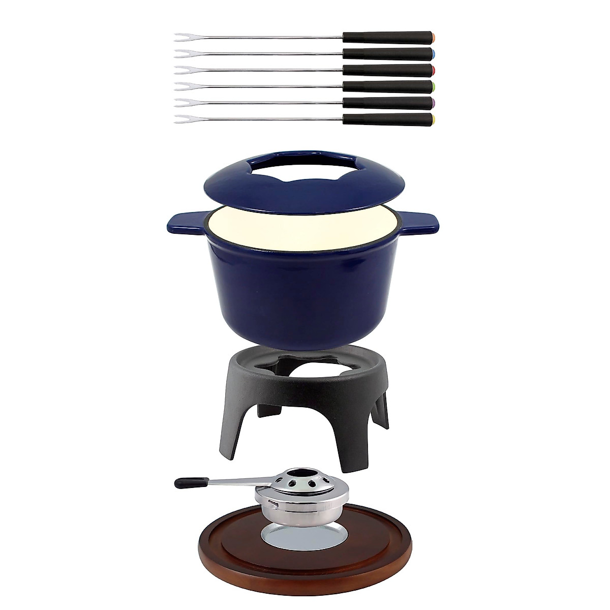Swissmar F66706 Sierra 1.6-Quart Cast Iron Meat Fondue Set, 11-Piece, Deep Blue