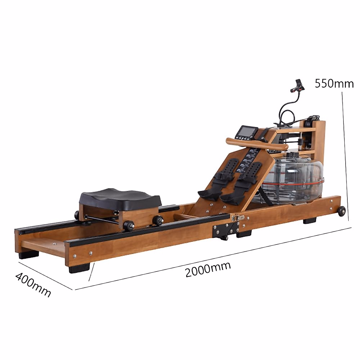 LuusMm Water Resistance Rowing Machine for Home Gym Fitness, Classic Wooden Water Rowing Machine with Monitor for Full Body Exercise Cardio Training,Brown