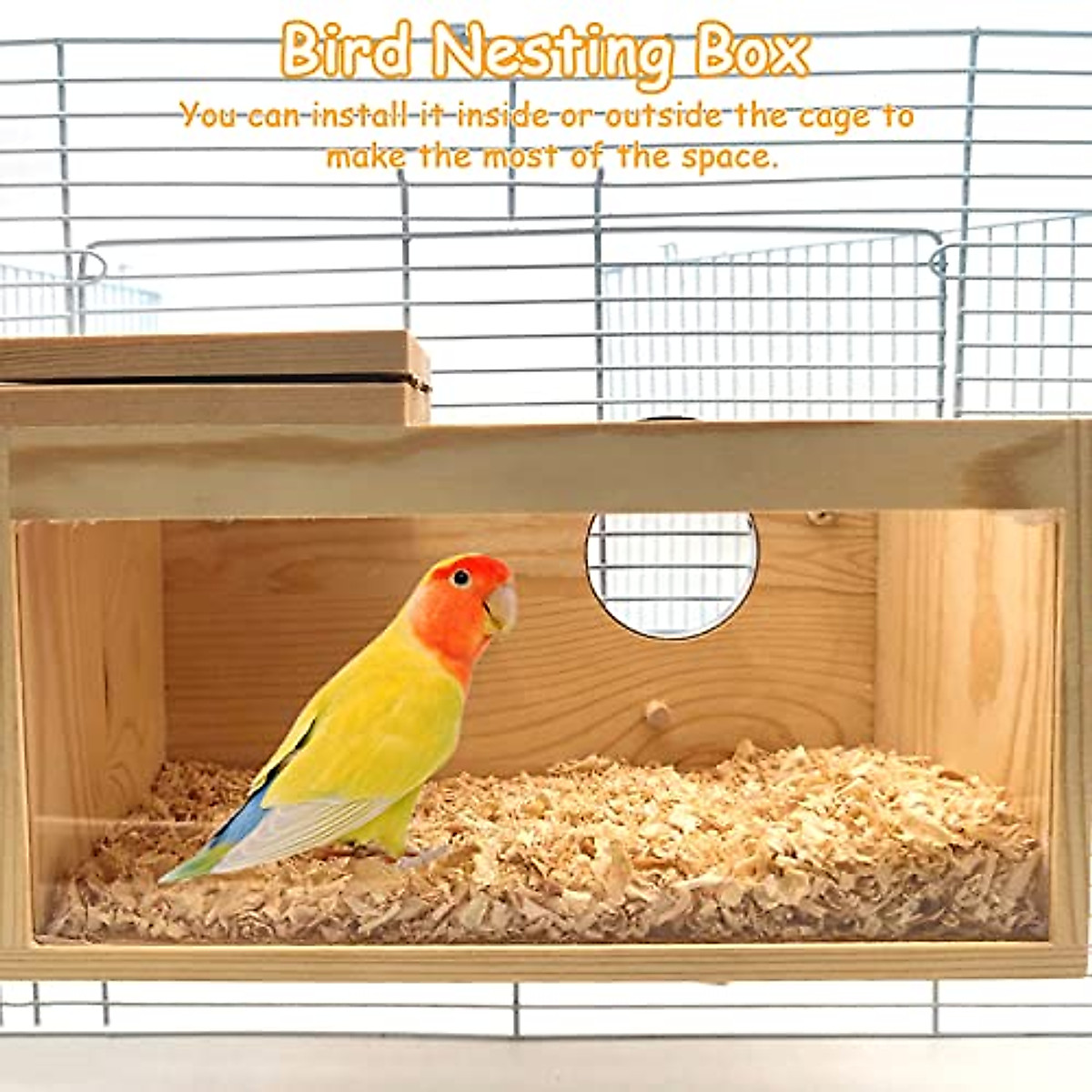 PINVNBY Natural Wood Parakeet Nesting Box Budgie Breeding Box Acrylic Bird Nest for Cage Transparent Panoramic for Parrots, Cockatiels, Lovebirds, Canaries and Other Small Birds