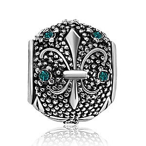 JMQJewelry Fleur De Lis Flower Clover Lucky Charm Bead Birthday Birthstone December Halloween Father Daughter Womens Bead Charms Compatible with Pandora Bracelets