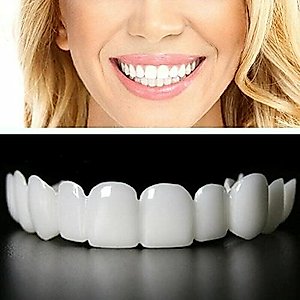 CHNLML Denture Teeth Temporary Fake Teeth Snap on Veneers, Simulation Braces Snap On Smile Tooth Cover Perfect Whitening One Size Fits Most Comfortable Denture to Make，Fix Confident Smile (2 Pcs)