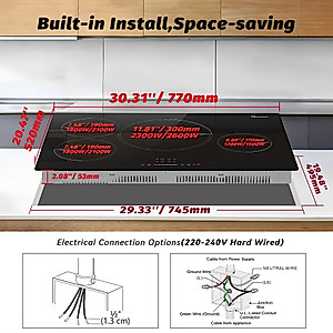 Induction Cooktop 30 Inch,4 Burner Electric Stove with Power Boost Smooth Surface Ceramic Glass,Black,220-240V,Shutdown,Timer,Pause,Child Lock,Drop-in,Hot Plate Cooktop,Electric Induction Burner,7200W