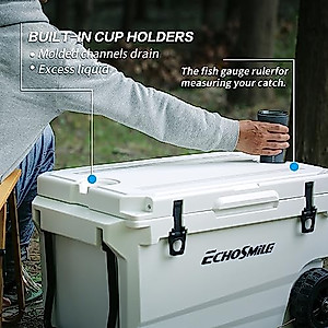 EchoSmile 25/30/35/40/75 Quart Rotomolded Cooler, 5 Days Protale Ice Cooler, Ice Chest Suit for BBQ, Camping, Pincnic, and Other Outdoor Activities (White)