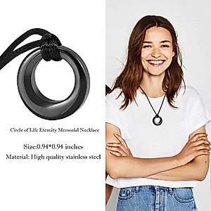Hearbeingt Cremation Jewelry Urn Necklace for Ashes for Women Men, Circle of Life Eternity Memorial Pendant Ash Jewelry, Black
