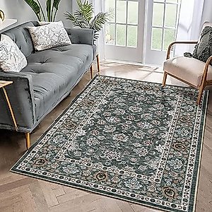 Zacoo Washable Rug Boho Rug Vintage 5x7 Area Rugs for Living Room Bedroom Dining Room Distressed Non Slip Rugs Carpet Non Shedding Oriental Rug Tribal Area Rugs Room Decor Green